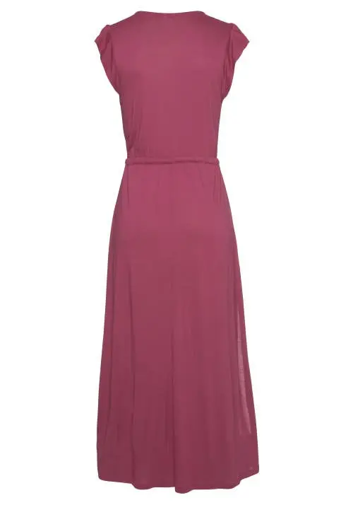 LASCANA V-neck Maxi Dress With Drawstring Waist - Berry