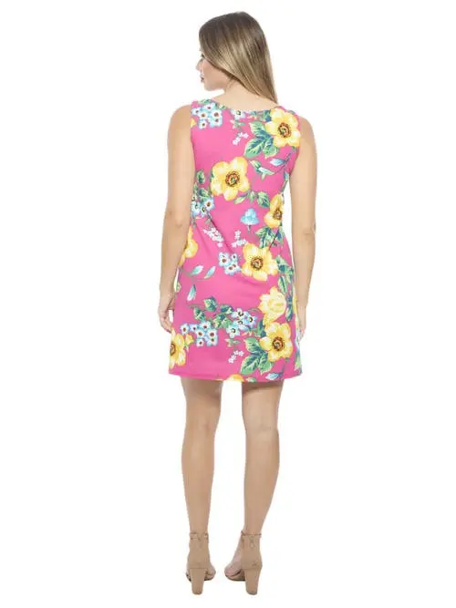 24SEVEN COMFORT APPAREL Floral A-line Mini Shift Dress - Pink Multi