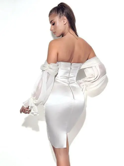 MISS CIRCLE NEW YORK Satin Off-shoulder Puff Sleeve Dress