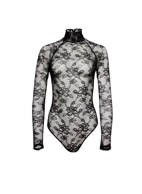 FLEUR DU MAL High Neck Lace Bodysuit