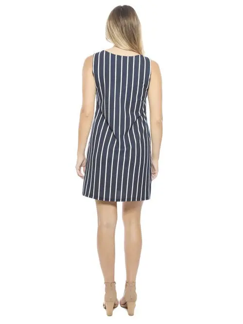 24SEVEN COMFORT APPAREL Striped Sleeveless Mini Shift Dress - Navy Multi