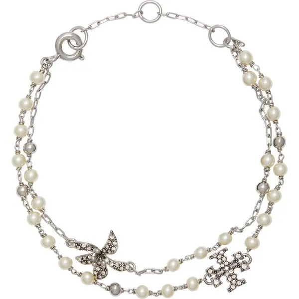 Tory Burch Moondance Multistrand Faux Pearl Bracelet - Tory Silver/pearl/crystal