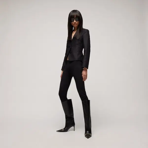 Gucci Leather Pointed Toe Knee High Stiletto Boots With Horsebit Detail