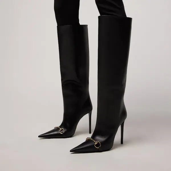 Gucci Donna Over-the-knee Leather Boots With Horsebit Detail