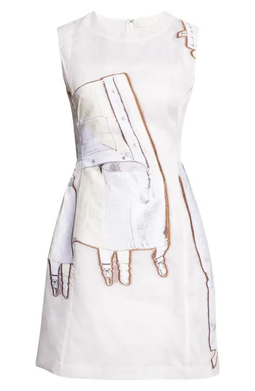 JASON WU Collage Print Crinkled Satin & Organza Minidress - Chalk/plaster