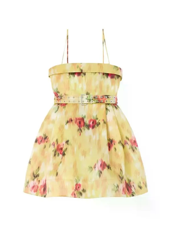 GANNI Floral Print Square Neck Mini Dress - Yellow