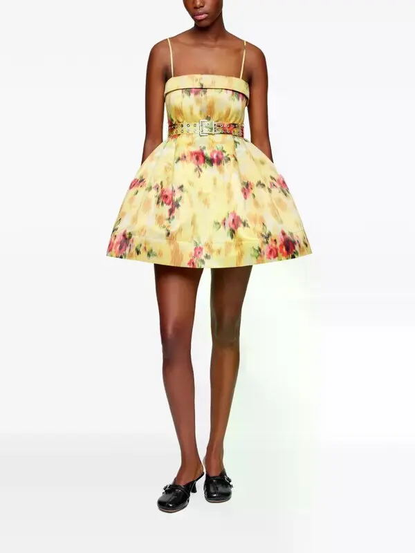 GANNI Floral Print Square Neck Mini Dress