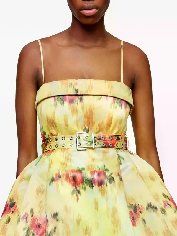 GANNI Floral Print Square Neck Mini Dress