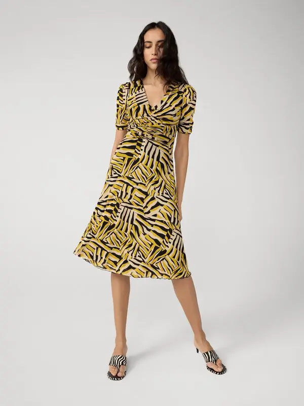 Diane Von Furstenberg Koren Reversible Dress - Tiny Biba Rose Black And Sun Tiger Lemon Curry
