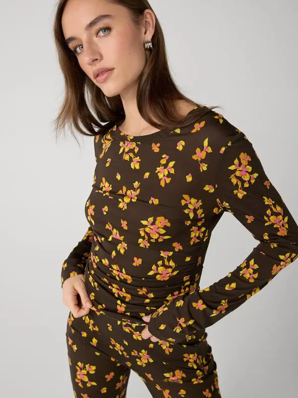 Diane Von Furstenberg Long Sleeve Top - Tiny Island Orchid Bouquet Woodstock