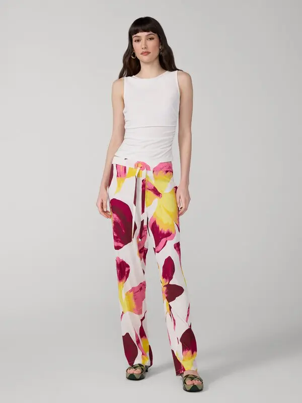 Diane Von Furstenberg Floral Print Trousers - Giant Island Orchid White