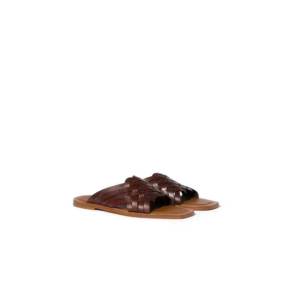 Miu Miu Leather Slides - Coffee