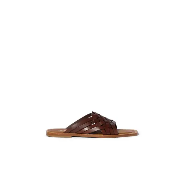 Miu Miu Leather Slides - Coffee
