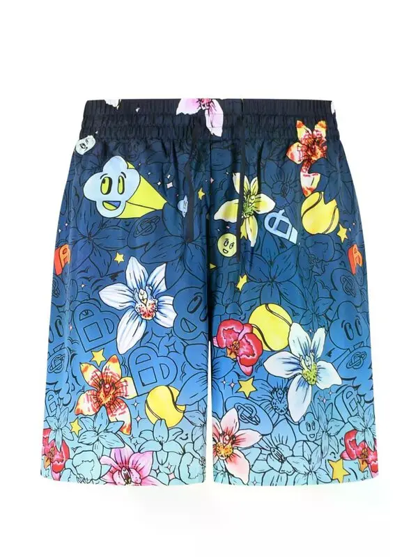 Casablanca Collage D'icones Graphiques Printed Silk Shorts - Blue