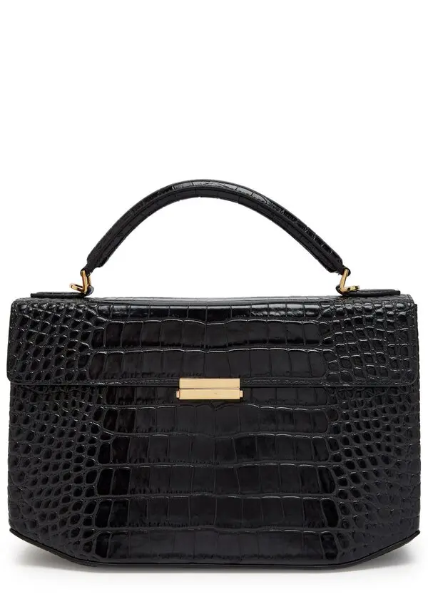 TOTEME Crocodile-effect Leather Top Handle Bag - Black