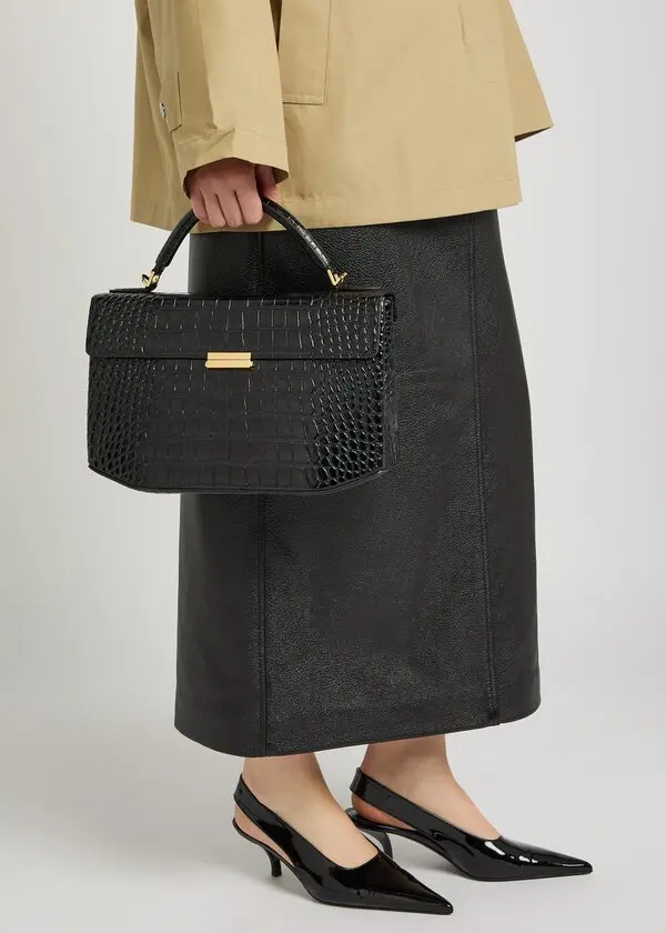 TOTEME Crocodile-effect Leather Top Handle Bag - Black