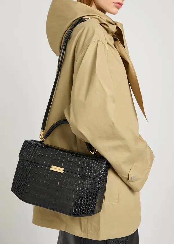 TOTEME Crocodile-effect Leather Top Handle Bag - Black