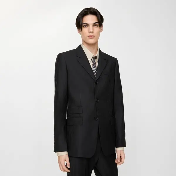 Burberry Striped Wool Mohair Tailored Jacket - Black