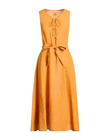 120% Lino Flared Midi Dress - Mandarin