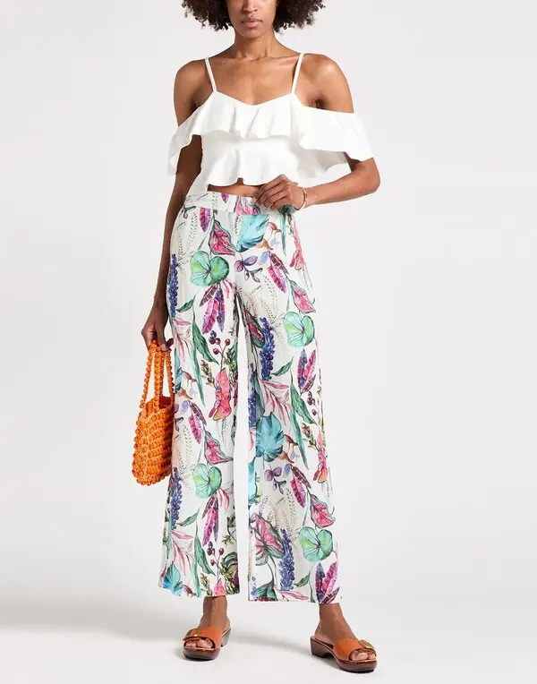 120% Lino Floral Print Linen Straight-leg Pants