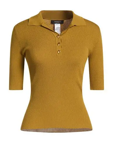 TWINSET Ribbed-knit Buttoned Polo Shirt - Mustard