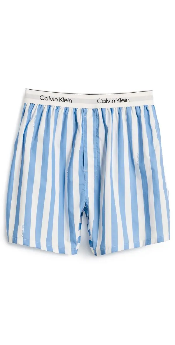Calvin Klein Cotton Poplin Lounge Boxers - Vertical Boardwalk/logo Stripe