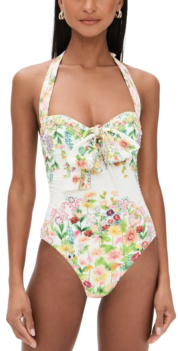 Camilla Bow Tie Underwire Halter One Piece - The Call Of Catalonia