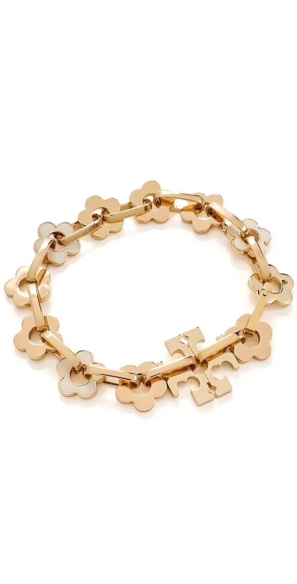 Tory Burch Interlocking Flower Bracelet - Tory Gold / New Ivory