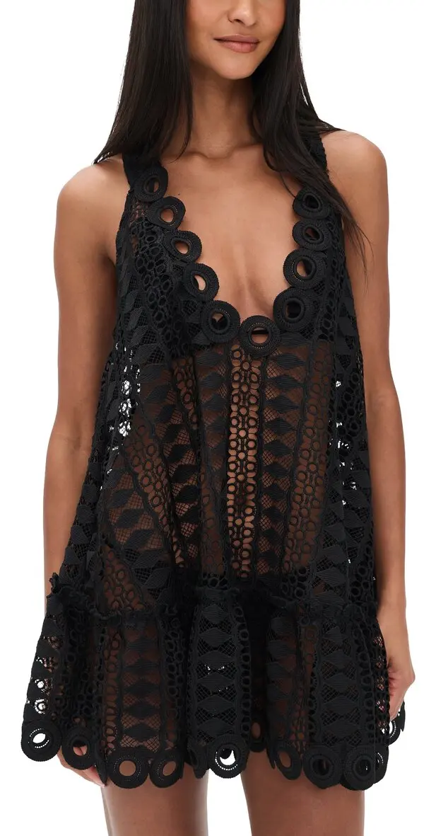 Ramy Brook Ebony Crochet Mini Dress - Black Cotton