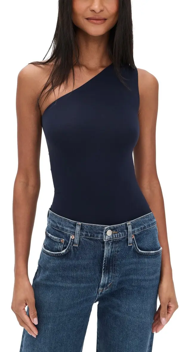 Commando One Shoulder Thong Bodysuit - Navy