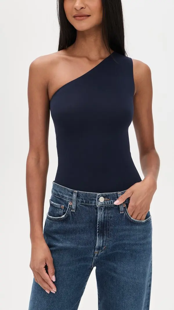 Commando One Shoulder Thong Bodysuit - Navy