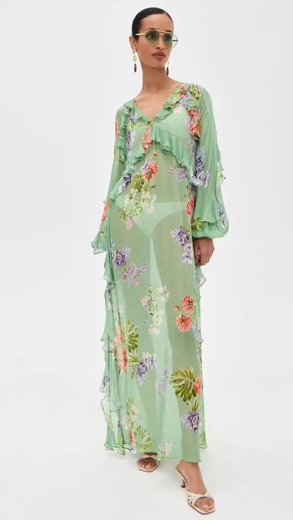 Hemant & Nandita Floral Ruffle Caftan