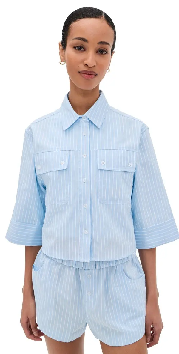 Blanknyc Sky Dive Shirt With Rolled Cuffs - Sky Dive/blue