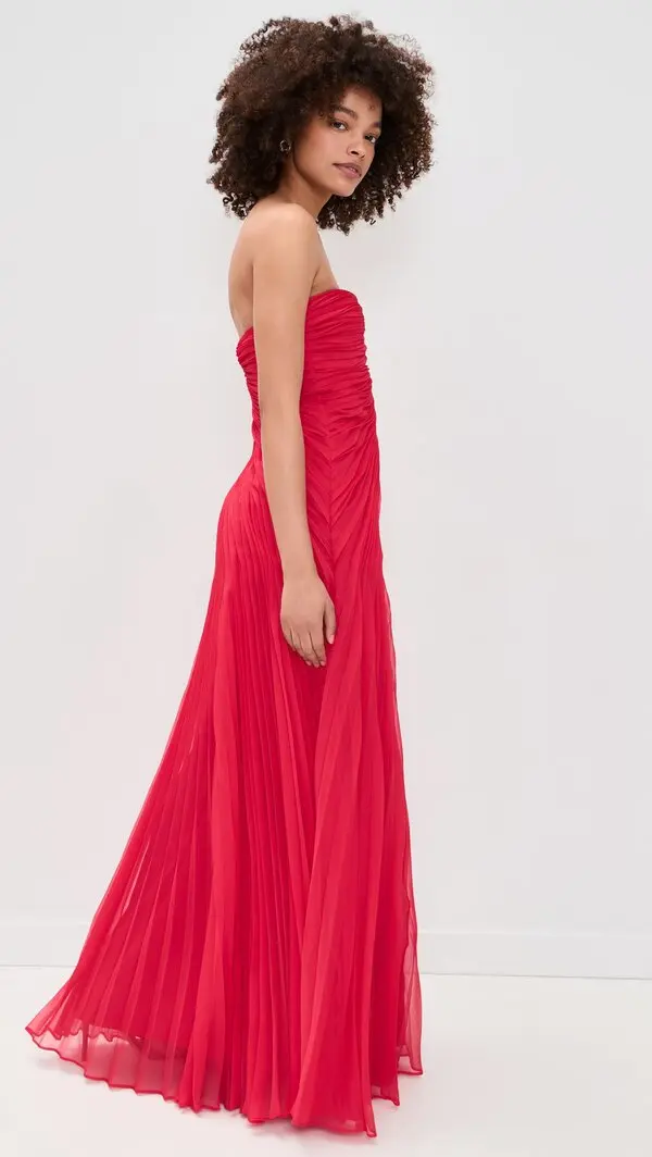 AMUR Elea Asymmetrical Pleated Gown - Solstice Red
