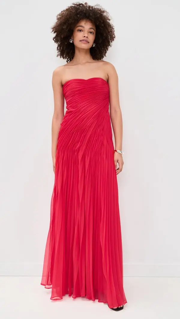 AMUR Elea Asymmetrical Pleated Gown - Solstice Red