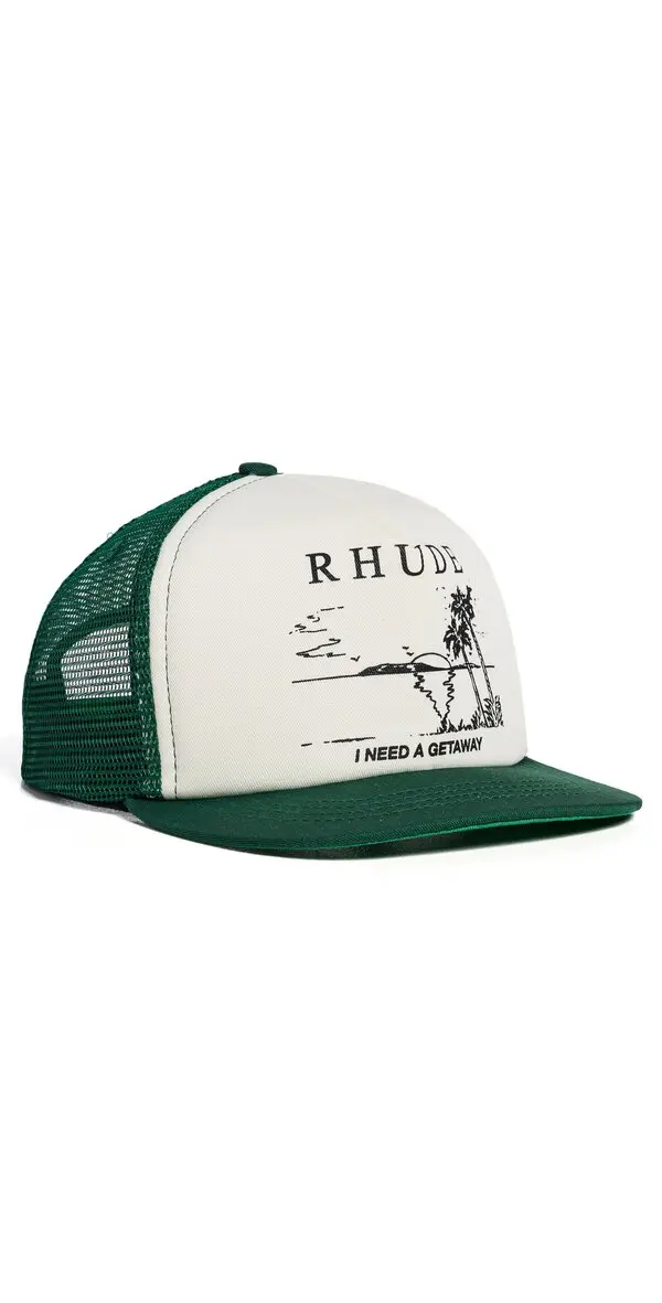 Rhude I Need A Getaway" Trucker Hat - Green / White