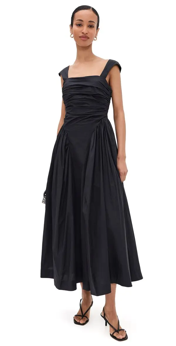 AMUR Galilea Ruched Square Neck Maxi Dress