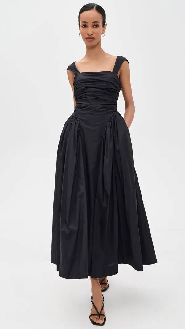 AMUR Galilea Ruched Square Neck Maxi Dress