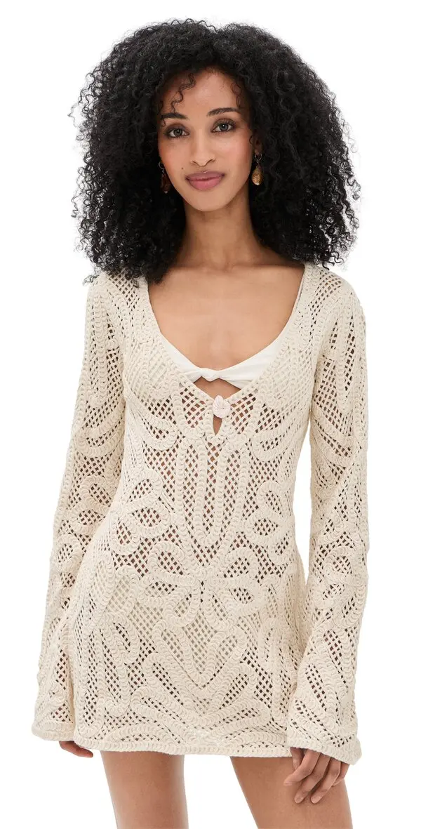 Show Me Your Mumu Anywhere Mini Dress - White Sand Crochet