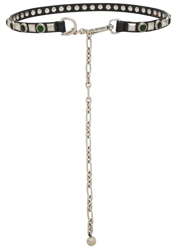 Etro Embellished Leather Chain Belt - Black