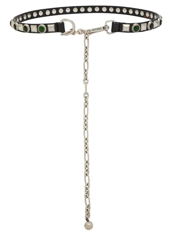 Etro Embellished Leather Chain Belt - Black