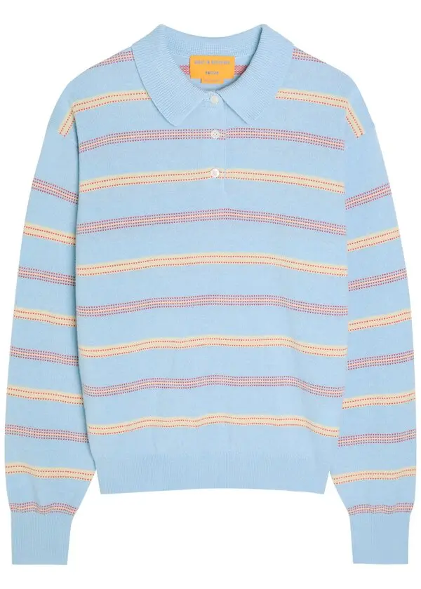 Guest In Residence Collegiate Striped Cashmere Polo Jumper - Blue