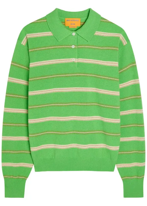 Guest In Residence Collegiate Striped Cashmere Polo Jumper - Green