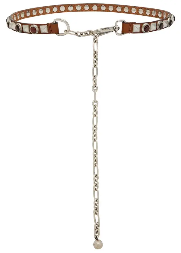 Etro Embellished Leather Chain Belt - Brown