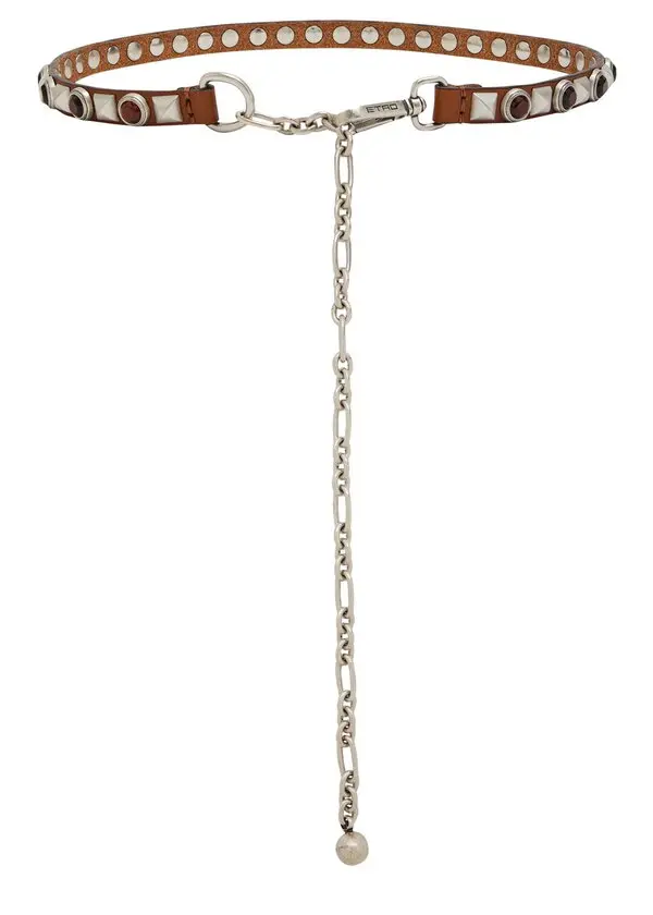 Etro Embellished Leather Chain Belt - Brown