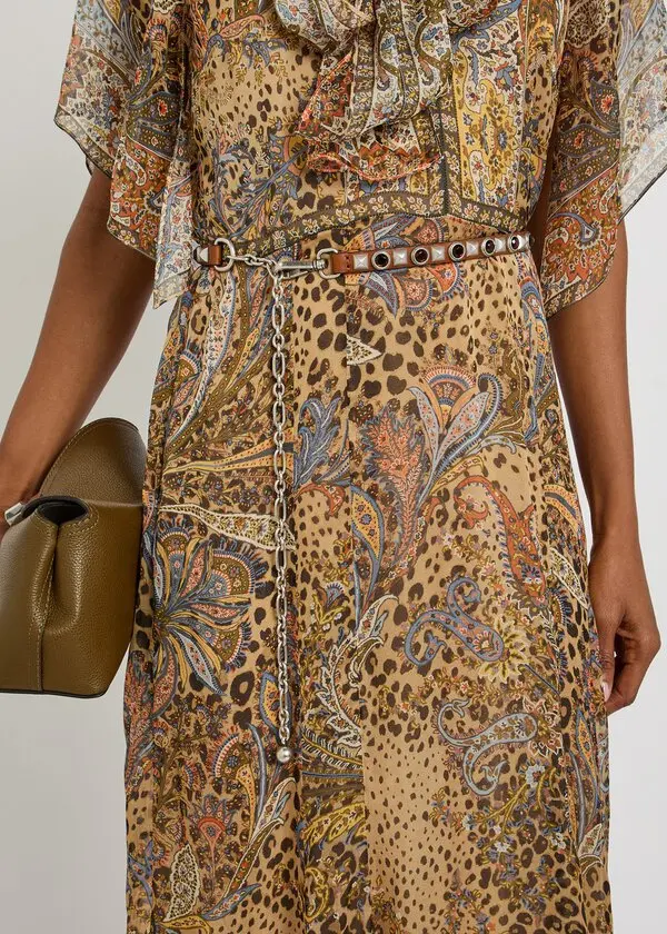 Etro Embellished Leather Chain Belt - Brown