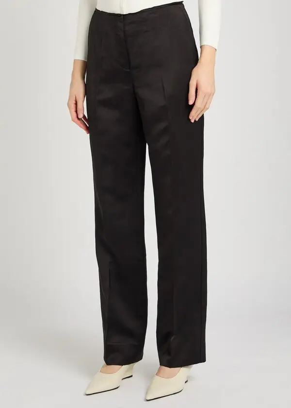 TOTEME Raw-edged Straight-leg Satin Trousers - Black