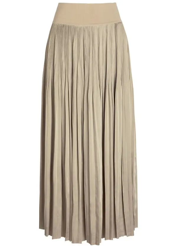 JOSEPH Pleated Satin Midi Skirt - Beige