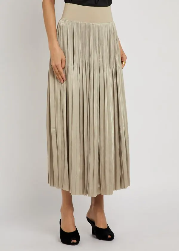 JOSEPH Pleated Satin Midi Skirt - Beige