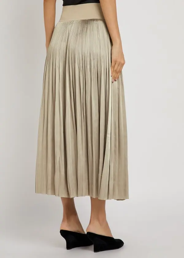 JOSEPH Pleated Satin Midi Skirt - Beige